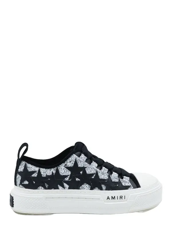 Amiri Stars Court Low-top Sneakers In Glitter Mesh With Star Embroidery And Platform Sole - Black