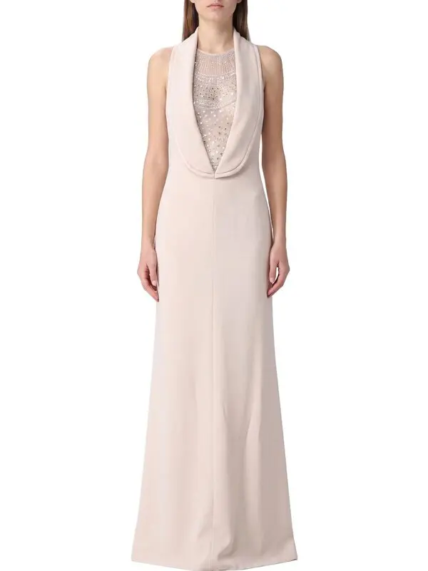 Elisabetta Franchi Long Off-the-shoulder Crêpe Evening Gown - Butter