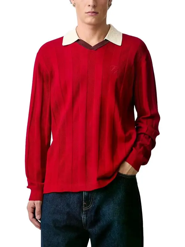 Filling Pieces Polo-collar Long-sleeved T-shirt - Red