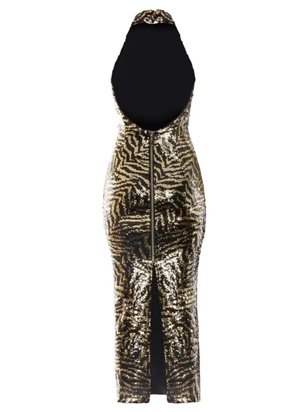 ZHIVAGO The Elsewhere Halter Sequin Midi Dress - Gold
