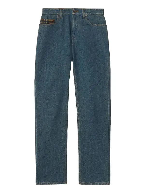 Burberry Dalia Check Pocket Straight-leg Denim Pants - Medium Blue
