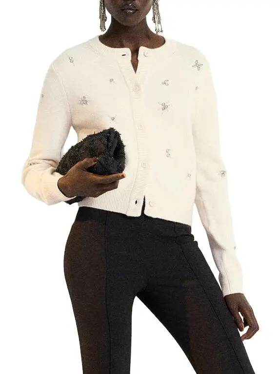 Mango Embellished Cardigan - Ecru