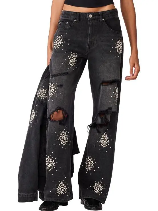 Steve Madden The Flat Iron High Waist Wide Leg Jeans - Washed Black