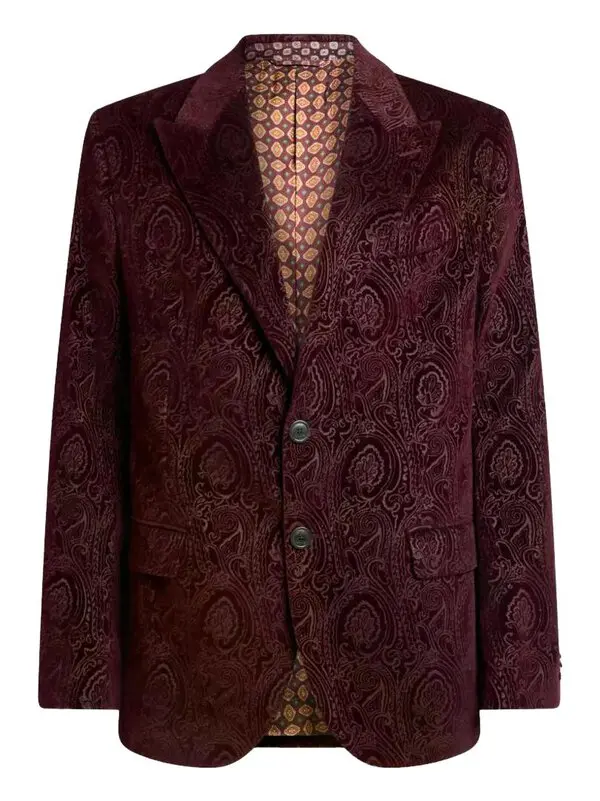 Etro Single-breasted Jacket In Cotton Velvet With Arnica Motif - Red