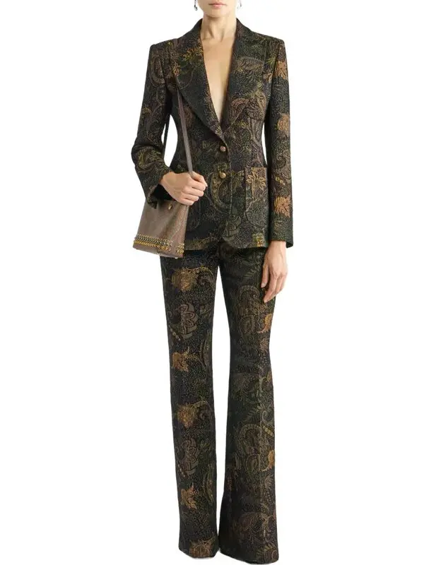 Etro Single-breasted Chenille-jacquard Jacket With Floral-paisley Motif - Black