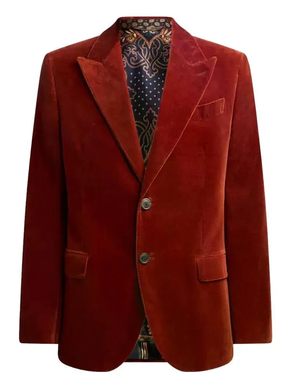 Etro Single-breasted Plain-coloured Cotton Velvet Jacket - Red