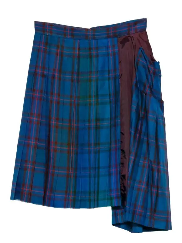 PUSHBUTTON Check Asymmetric-hem Skirt - Blue