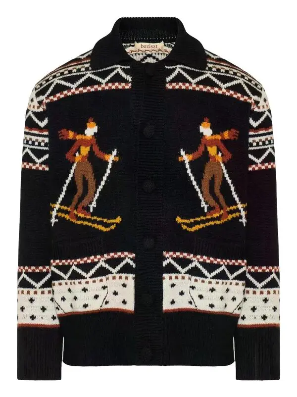 BAZISZT Megeve Intarsia-knit Cashmere Cardigan - Black