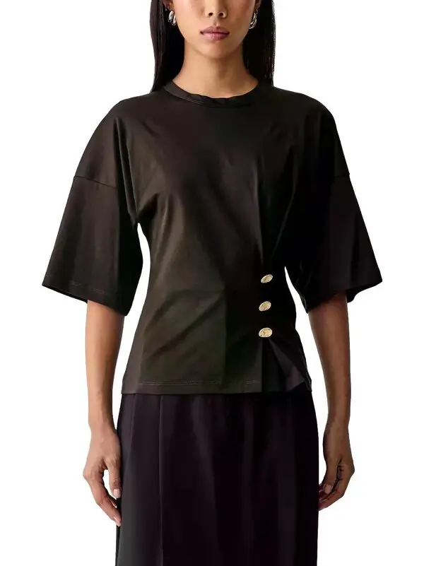 SESSUN Naktis Button-embellished Pleated Top - Brown