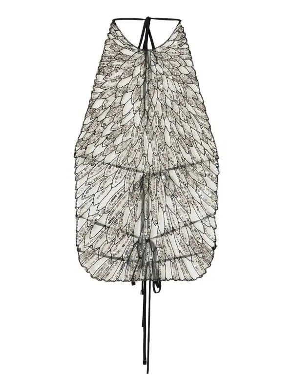 Attico Tie-detailed Sequin-embellished Tulle Tank - Silver