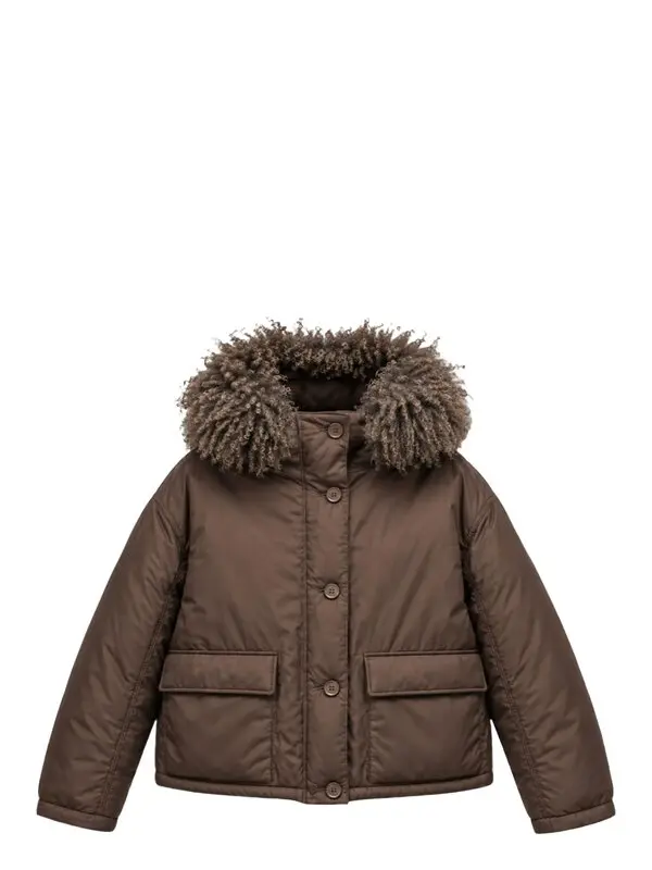 YVES SALOMON Down Jacket With Faux-fur Trim And A Hood - Brown