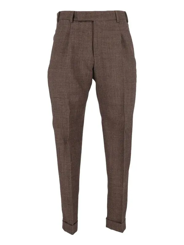 PT TORINO Rebel Micro Check Cuffed Pants - Brown