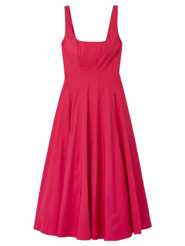 Staud Pleated Poplin Midi Dress - Red