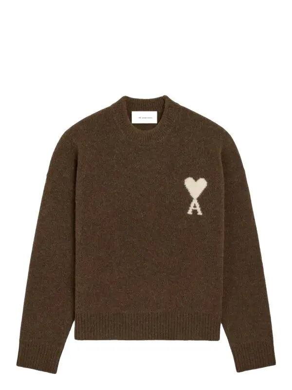 AMI Paris Long-sleeved Knit Top - Brown