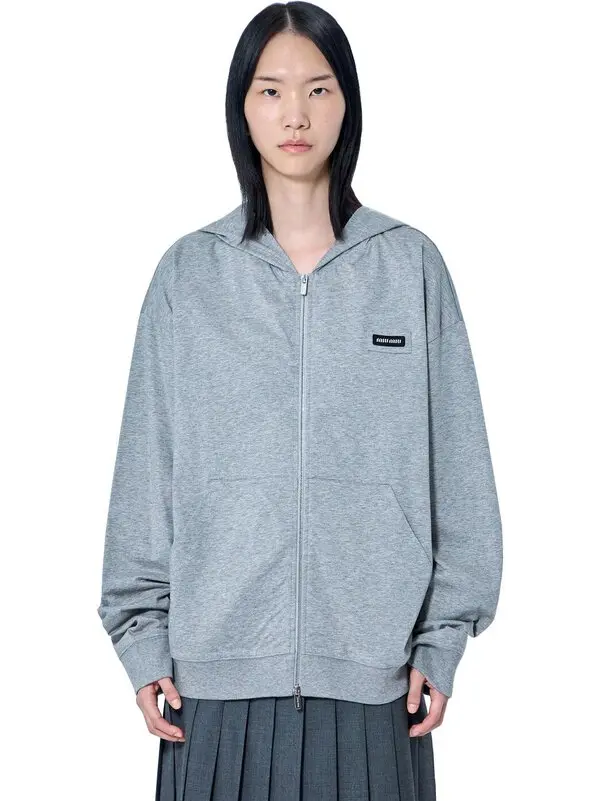 Miu Miu Zip Hoodie With Patch Detail - Grey
