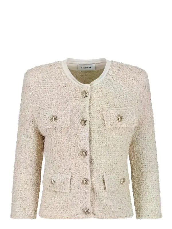 Balmain Button-up Tweed Jacket - Neutrals