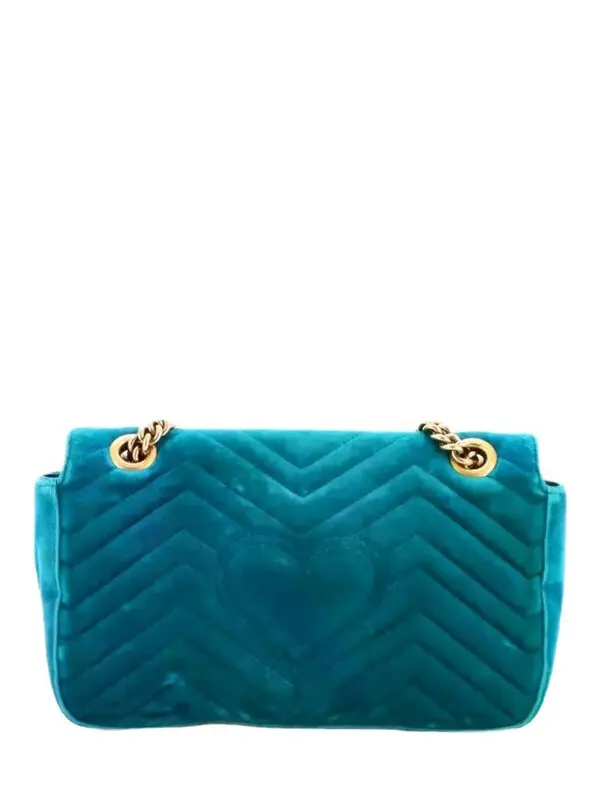 Gucci Gg Marmont Flap Bag Matelasse Velvet Small Shoulder Bag - Blue