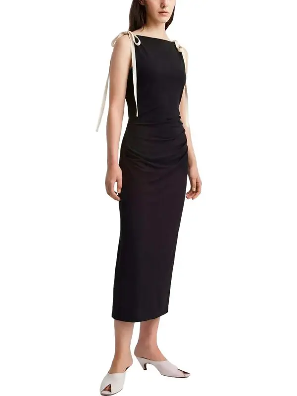Anna Quan Testino Tie-strap Gathered Midi Dress - Black