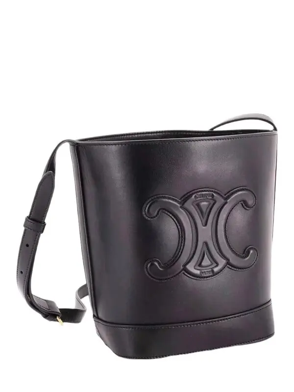 Celine Cuir Triomphe Leather Small Bucket Bag - Ebony