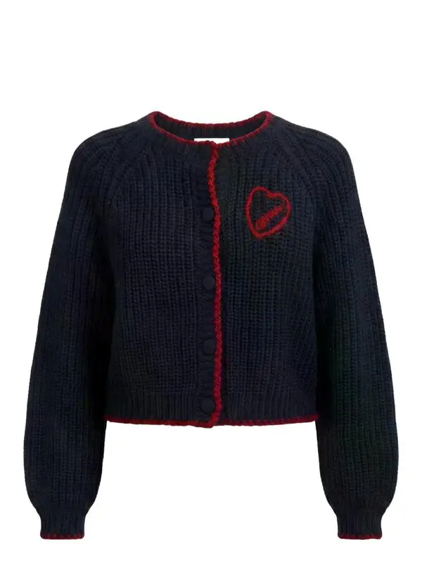Cinq À Sept Millie Amour Heart-embroidered Cardigan - Blue