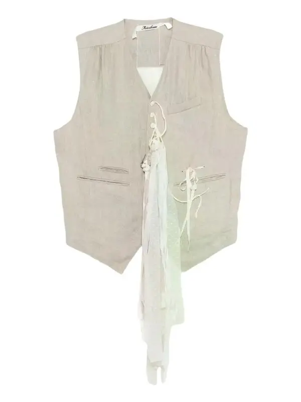 MIDORIKAWA Safety-pin Frayed-trim Gilet - Neutrals