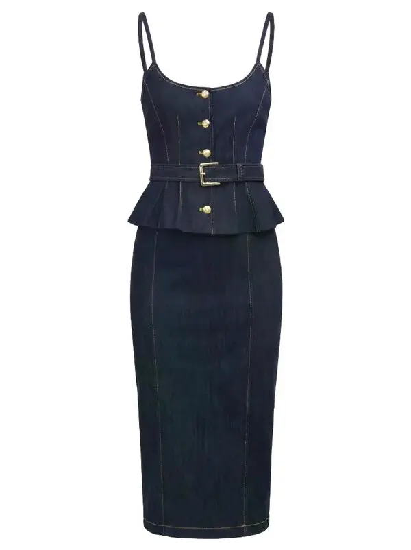 Cinq À Sept Cacilia Belted Peplum Midi Dress - Blue