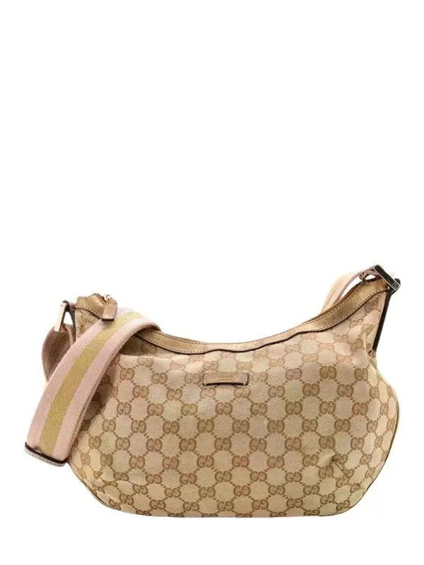 Gucci Saddle Zip Messenger Bag Gg Canvas With Leather Medium Crossbody Bag - Brown