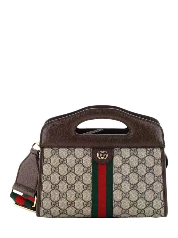 Gucci Ophidia Cut Out Handle Bag Gg Coated Canvas With Leather Small Shoulder Bag - Brown
