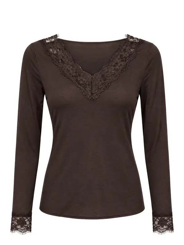 LUELLA FASHION Lace V-neck Base Layer Chocolate - Brown