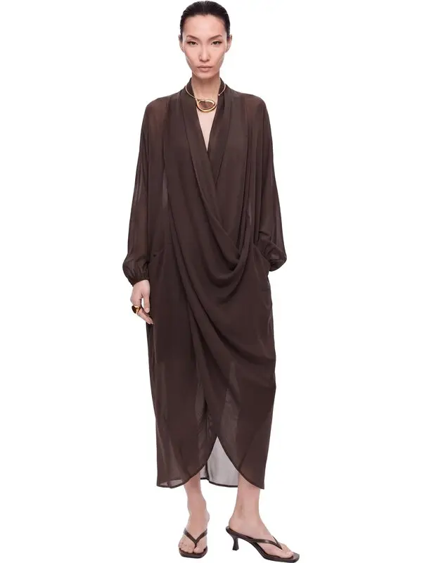NOCTURNE Draped Wrap Maxi Dress - Brown