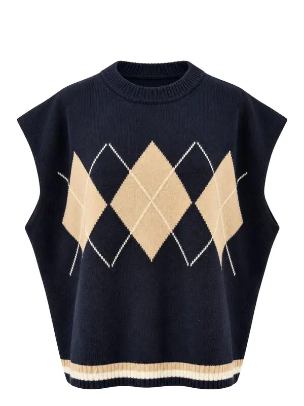 LUELLA FASHION Torridon Cashmere Blend Tank Top Navy & Oat - Blue