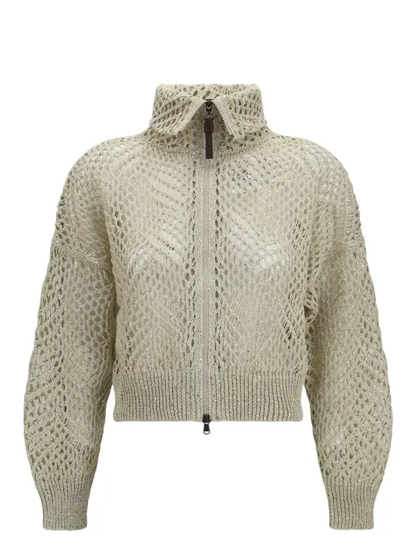 Brunello Cucinelli Open-knit Zip-up Cardigan Feale - Beige