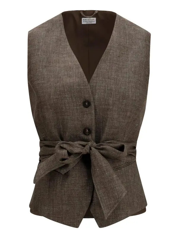 Brunello Cucinelli Belted Linen Vest - Brown
