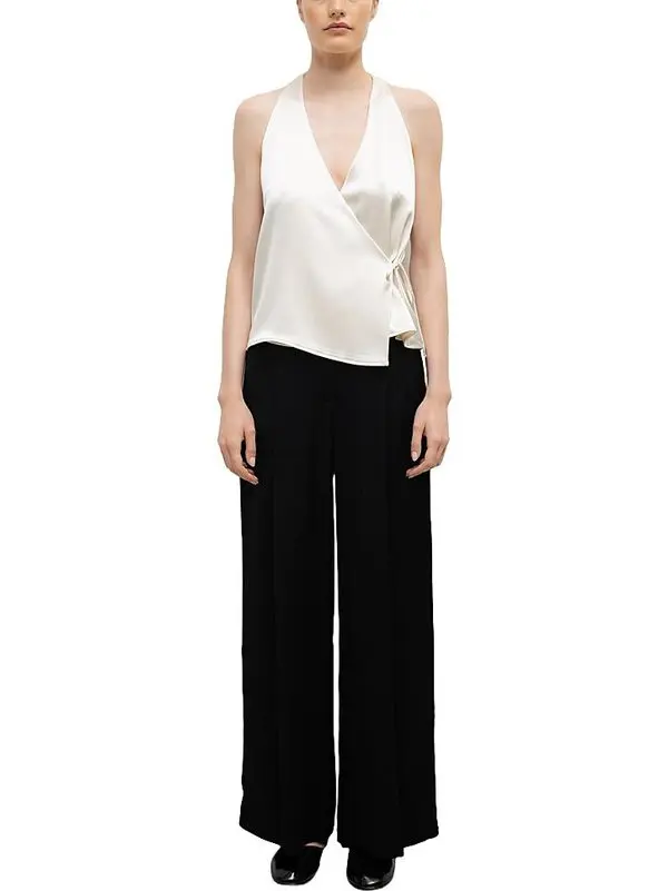 LESET Barb Sleeveless Satin Wrap Top - Creme
