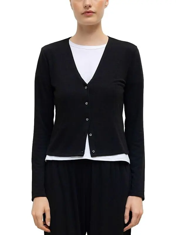 LESET Lauren Cropped V Neck Cardigan - Black