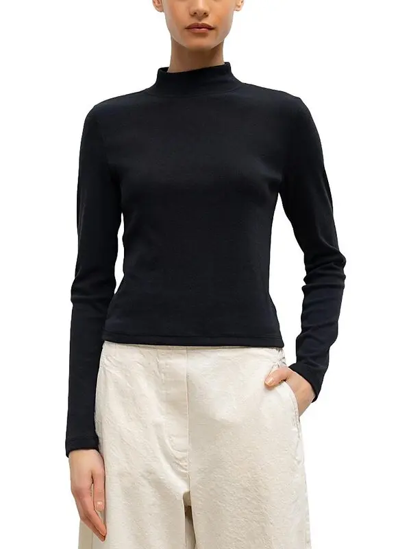 LESET Nando Long Sleeve Mock Neck Cotton Tee - Black