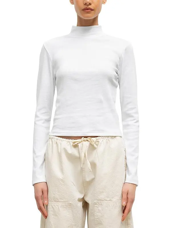LESET Nando Long Sleeve Mock Neck Cotton Tee - White