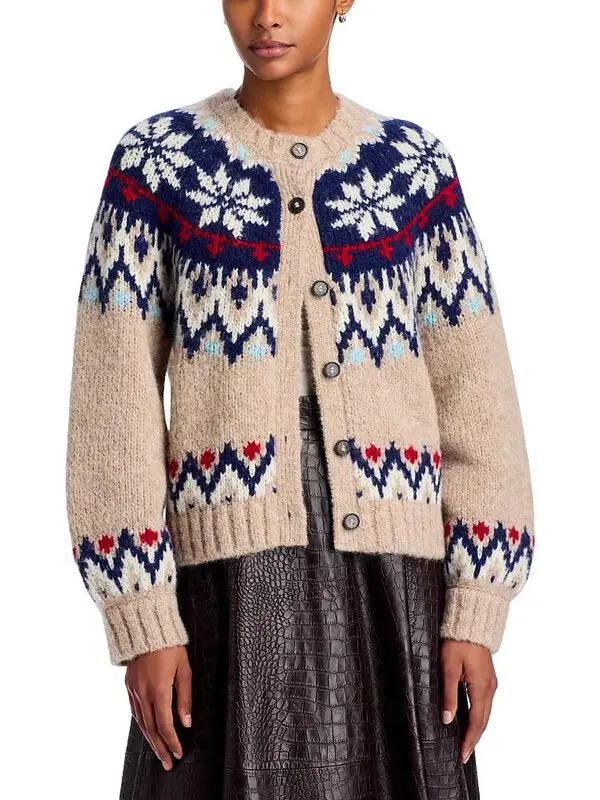 The Great. The Winter Fair Isle Alpaca Blend Cardigan - Snowflake