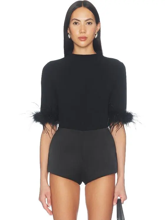 W. CASHMERE Alaiya Top With Feathers - Black