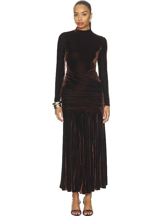 Bardot Korina Velour Maxi Dress In Chocolate - Dark Choco
