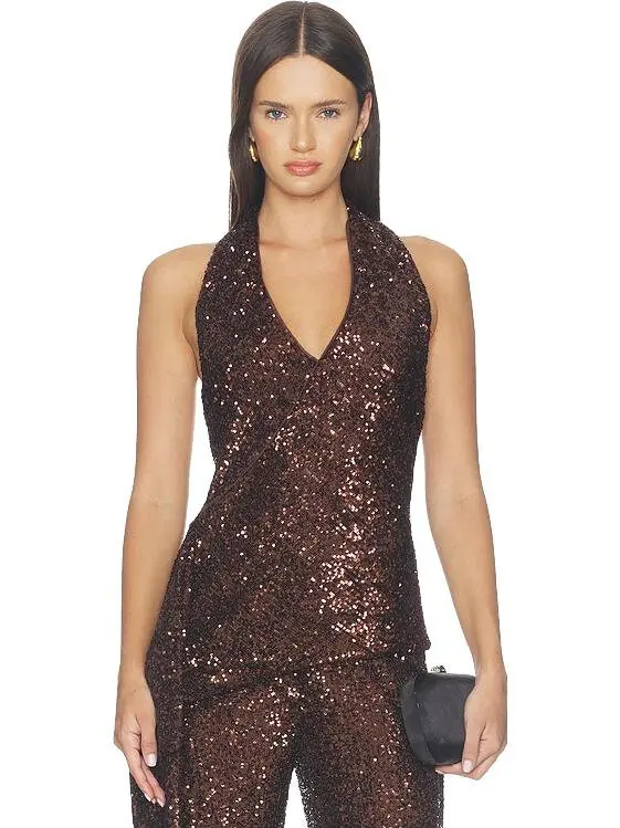 Bardot Melanie Halter Sequin Top - Chocolate