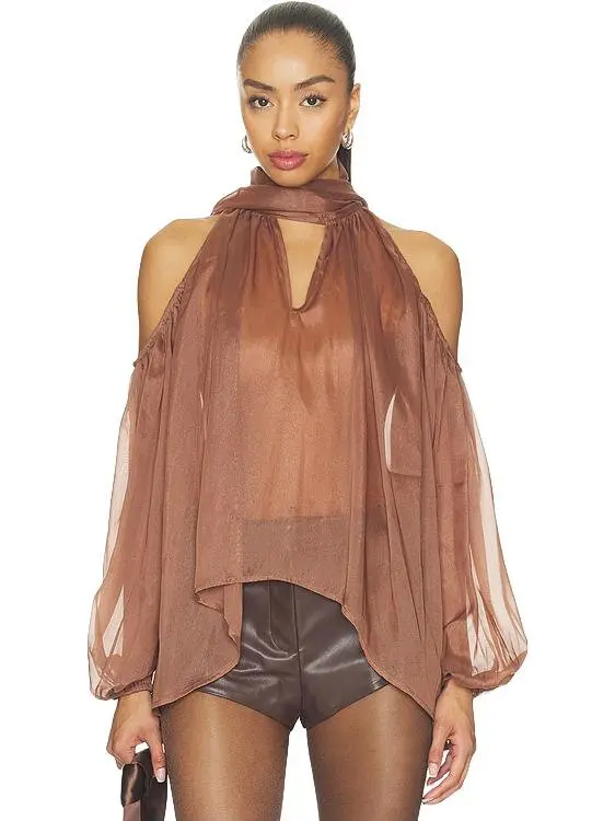 MORE TO COME Elise Tie Front Top - Brown