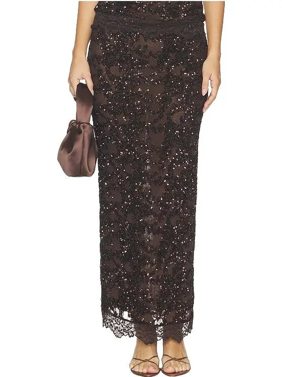 LOVERS AND FRIENDS Atika Sequin Lace Skirt In Brown - Espresso