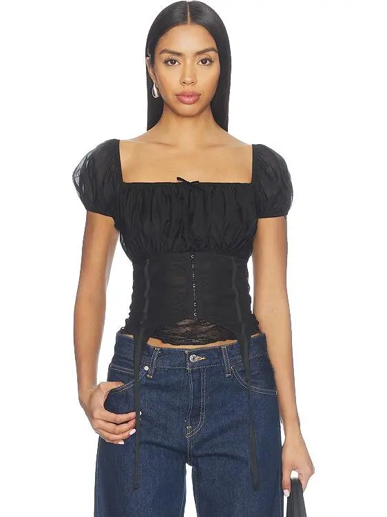 Lioness Love Letters Corset Top In Black - Dusk