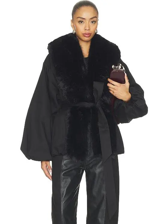 ROTATE BY BIRGER CHRISTENSEN Faux Fur Collar Jacket - Black