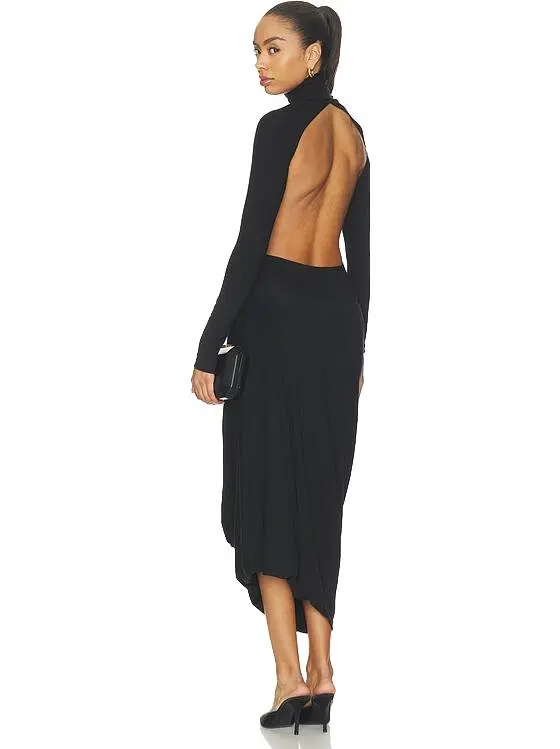 THE LINE BY K Jan Open Back Draped Longsleeve Dress - Black