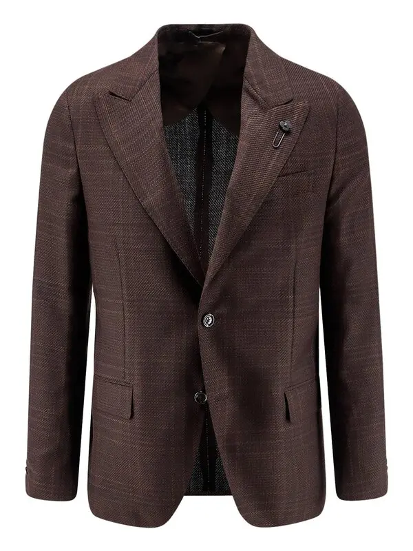 LARDINI Wool Blazer With Prince Of Wales Motif - Brown