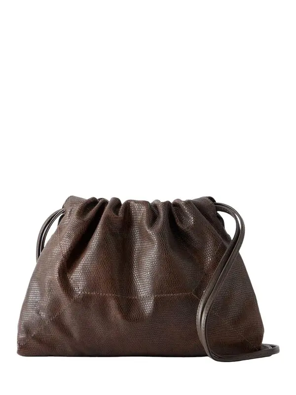 Brunello Cucinelli Reptile Print Leather Crossbody Bag - Brown