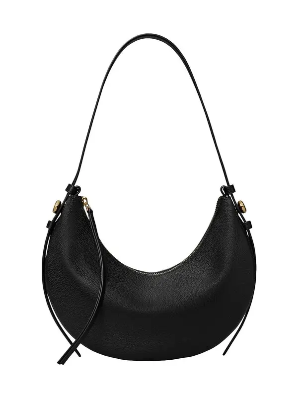 Tory Burch Romy Half Moon Leather Shoulder Bag - Black