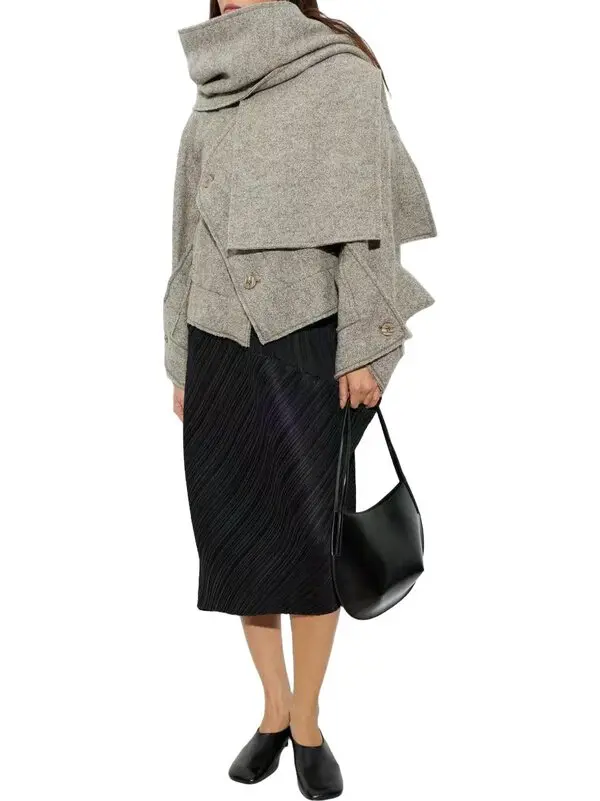 Issey Miyake Woolen Granite Oversized Scarf-detail Jacket - Neutrals